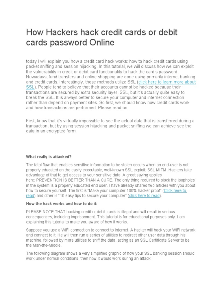 How Hackers Hack Credit Cards or Debit Cards Password Online | PDF ...