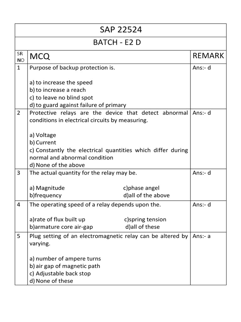 SAP MCQ Question Bank E2-D | PDF | Relay | Components
