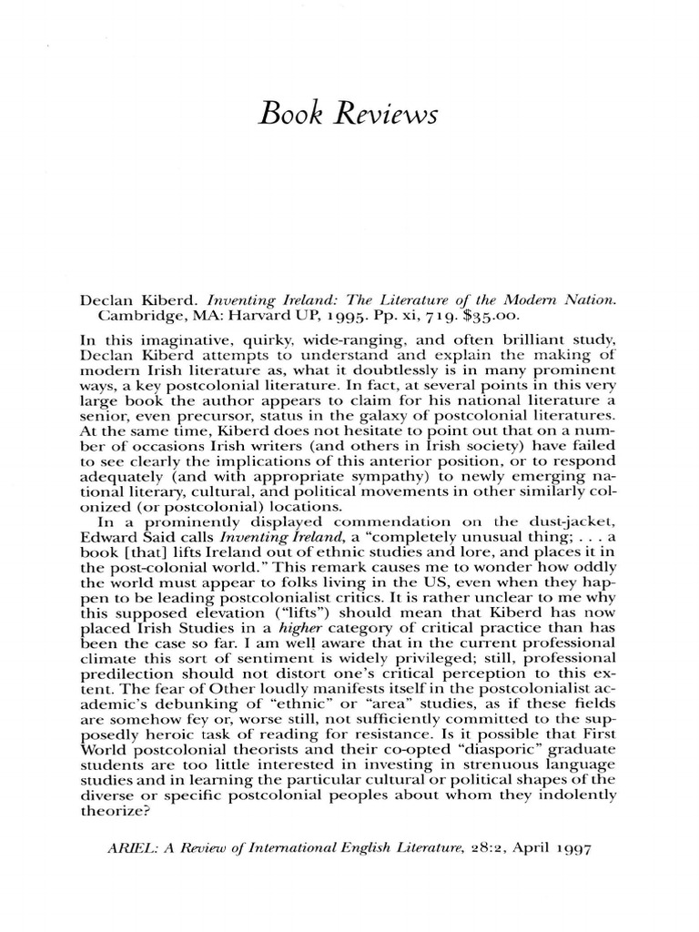 Kiberd's Insight on Modern Irish Literature | PDF | Postcolonialism ...
