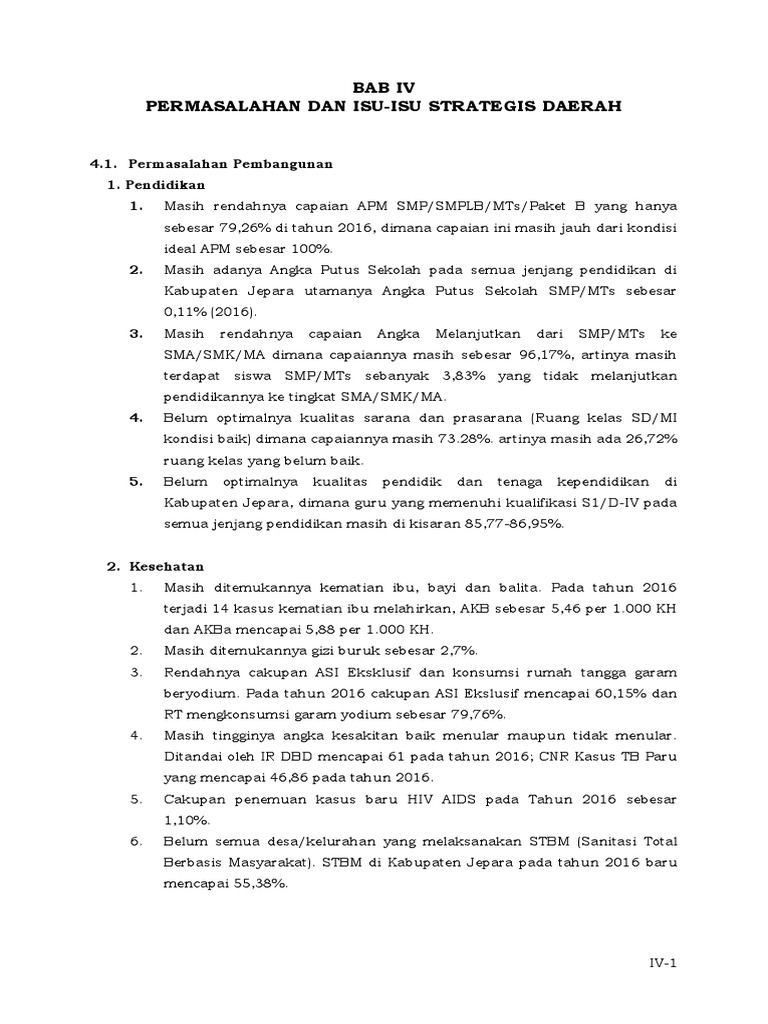BAB IV Permasalahan Dan Isu Strategis - 18122017 (EDIT CETAK) | PDF