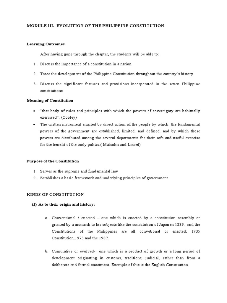 Module III - Evolution of The Philippine Constitution | PDF | Constitutional Amendment ...