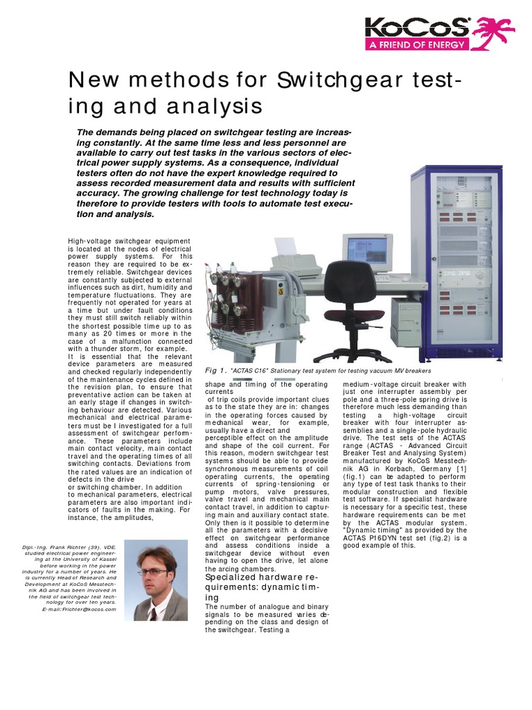 New Methods For Switchgear Test And Analysis Pdf Electrical