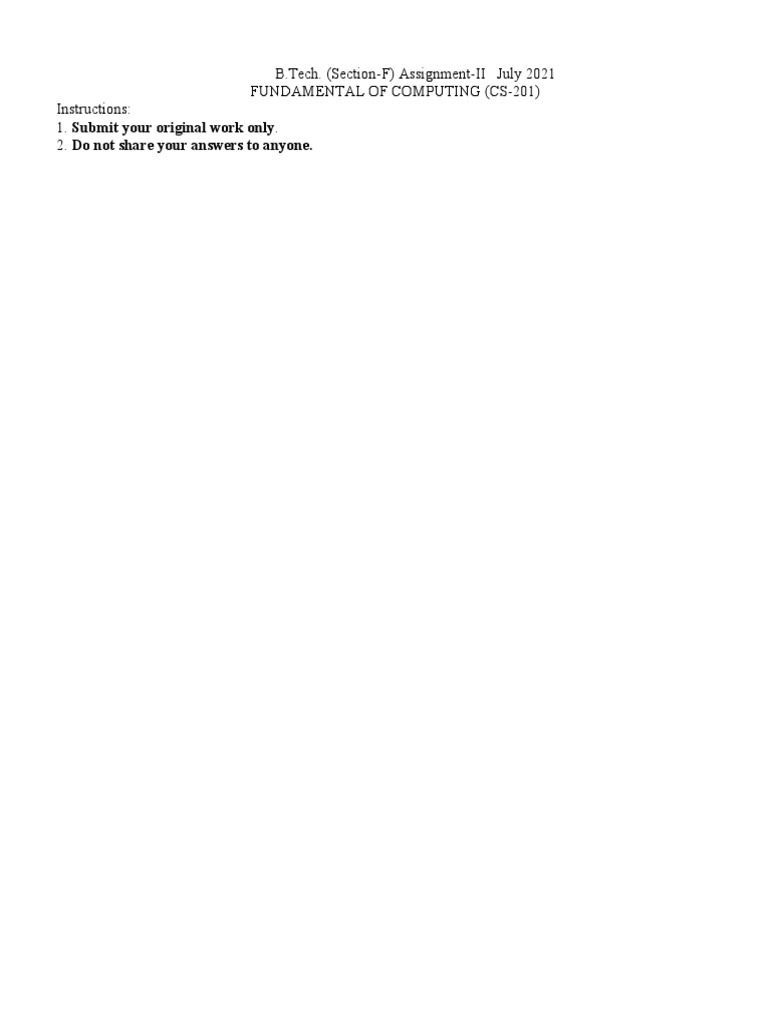 Computer Fundamentals Assignment Solutions [DOCUMENT]: B.Tech. (Section ...