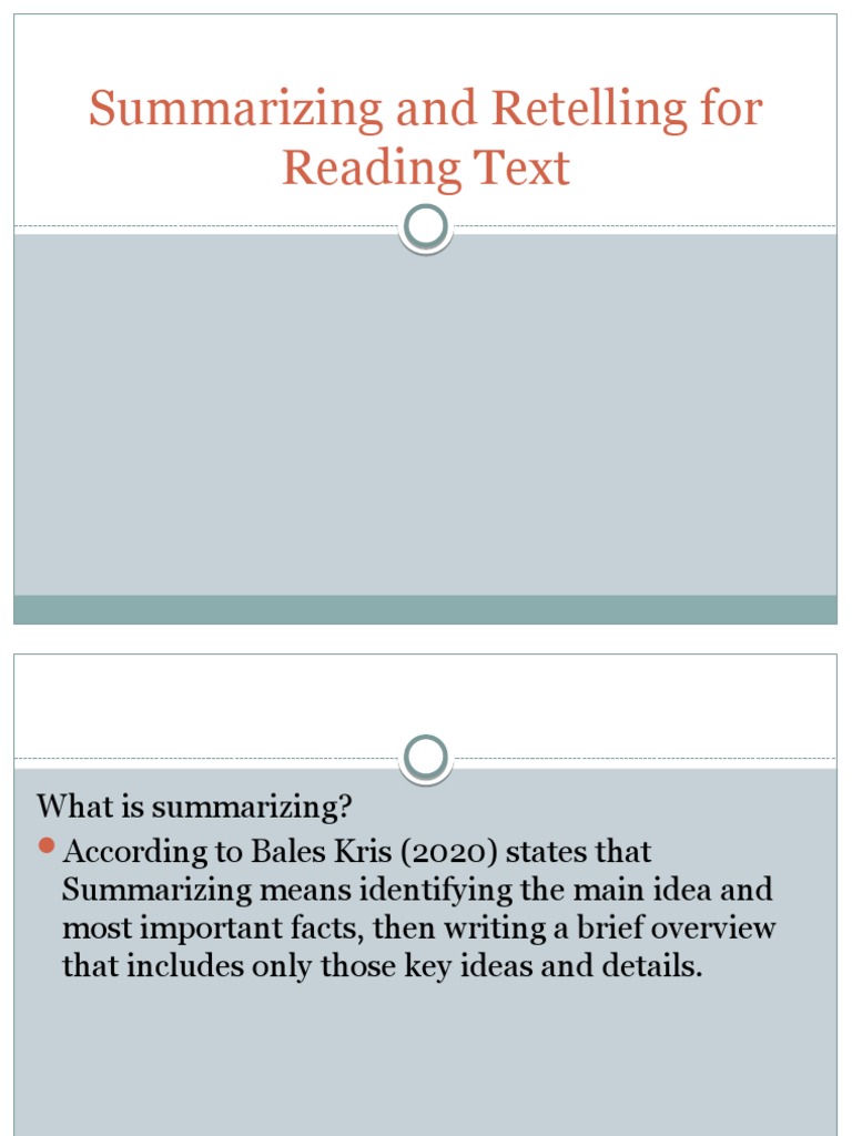 Summarizing and Retelling Strategies | PDF | Reading Comprehension ...