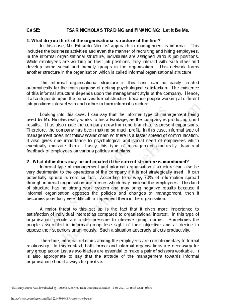 MBA Case Let It Be Me | PDF | Organizational Structure | Business