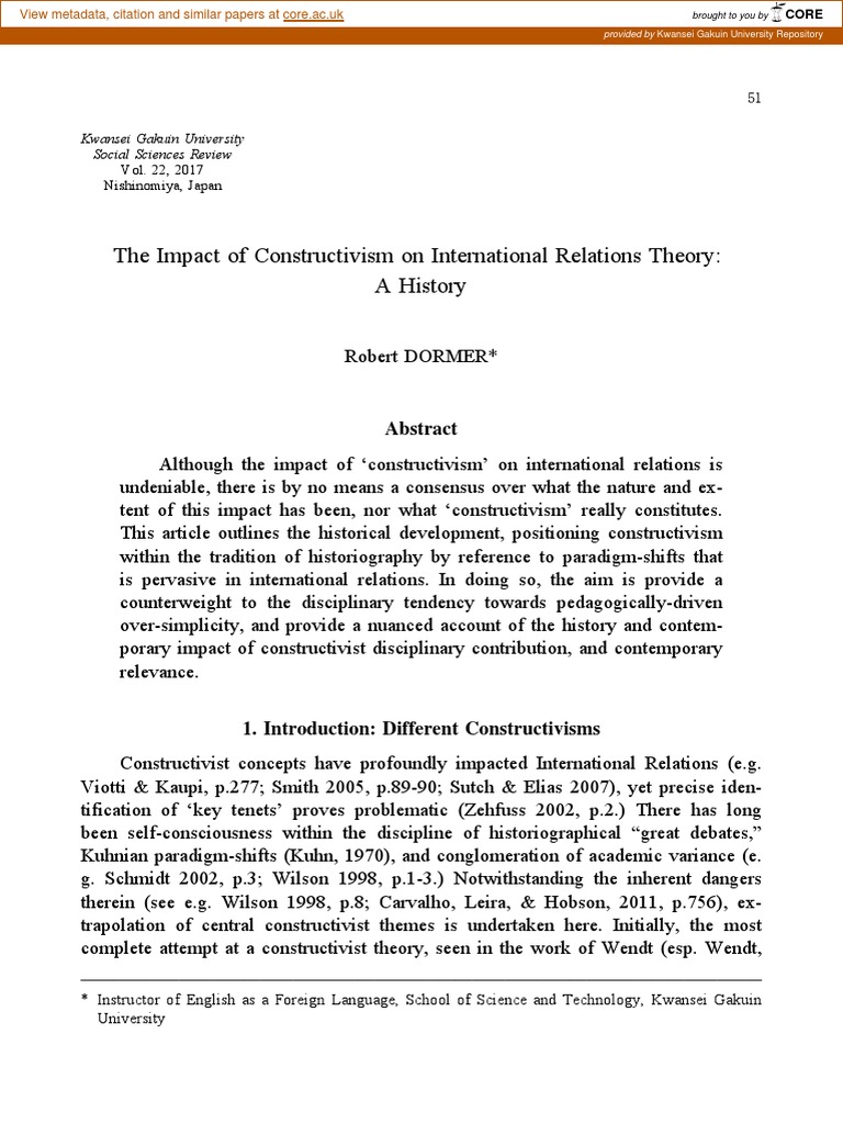 The Impact of Constructivism On International Relations Theory: A ...