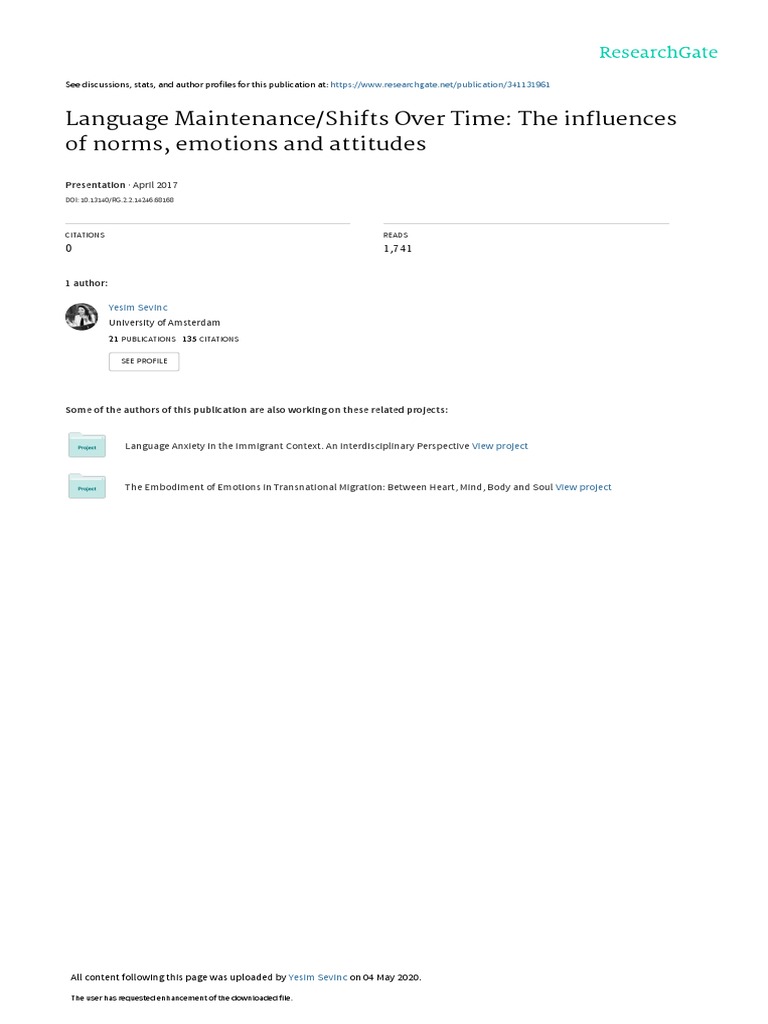 Language Maintenance/Shifts Over Time: The in Uences of Norms, Emotions ...