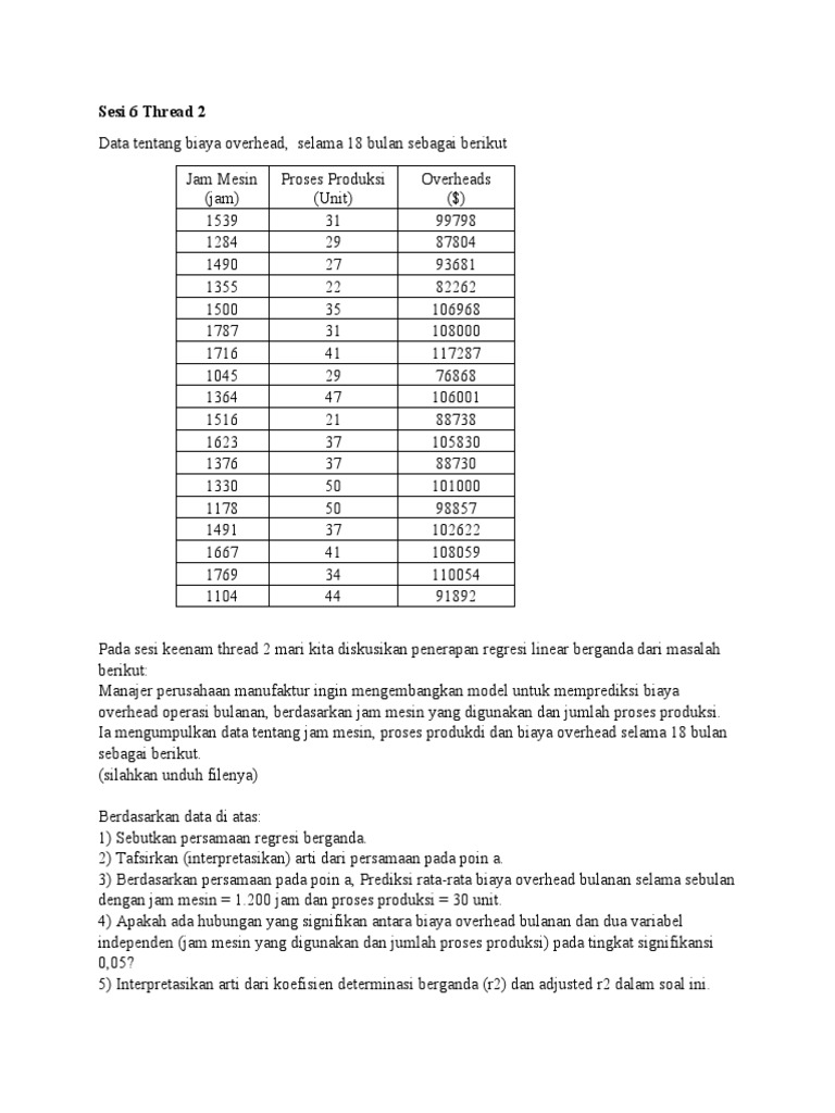 Latihan Soal Dan Jawaban Sesi 6 (Multiple Regression) | PDF