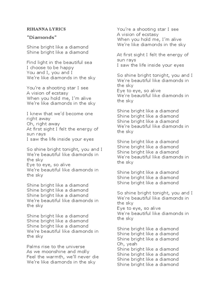 Rihanna's "Diamonds" Lyrics | PDF