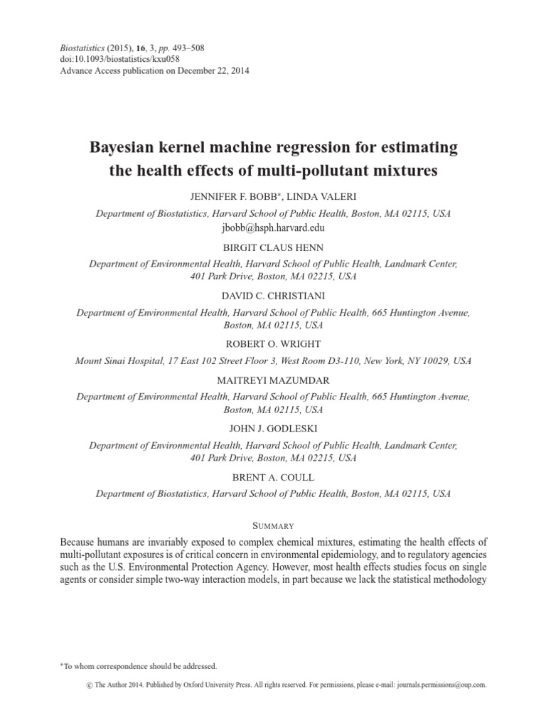 Bayesian Kernel Machine Regression For Estimating The Health Effects of Multi-Pollutant Mixtures ...