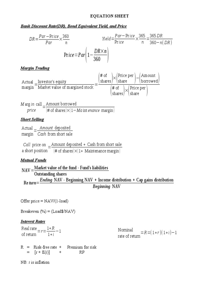 Formula Sheet | PDF | Margin (Finance) | Interest Rates