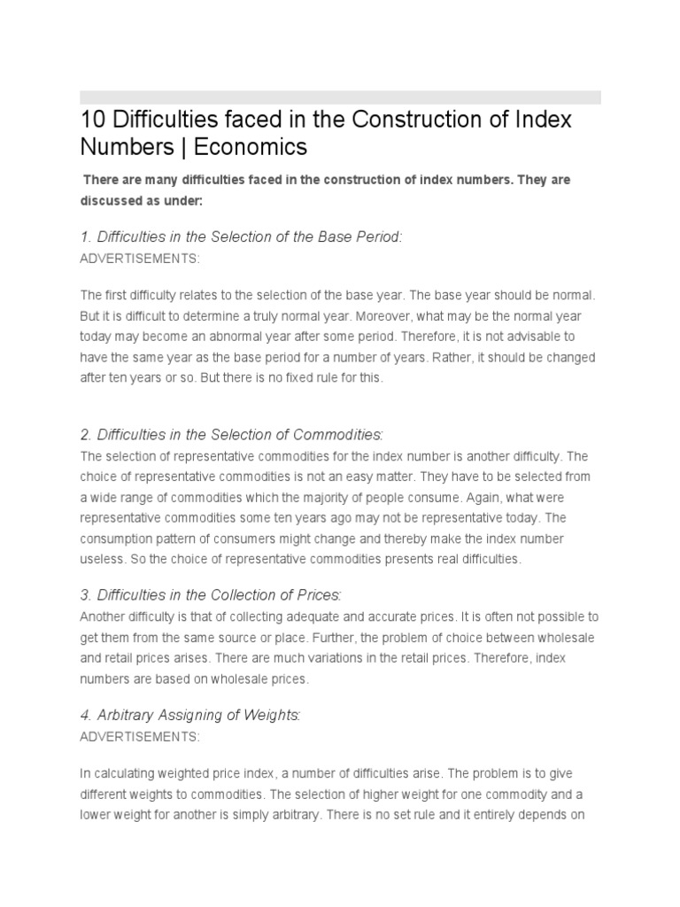 Problems in Index Construction | PDF | Index (Economics) | Commodity