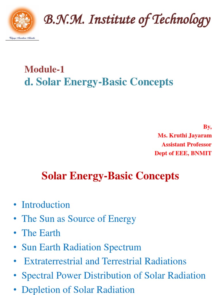 B.N.M. Institute of Technology: D. Solar Energy-Basic Concepts | PDF ...