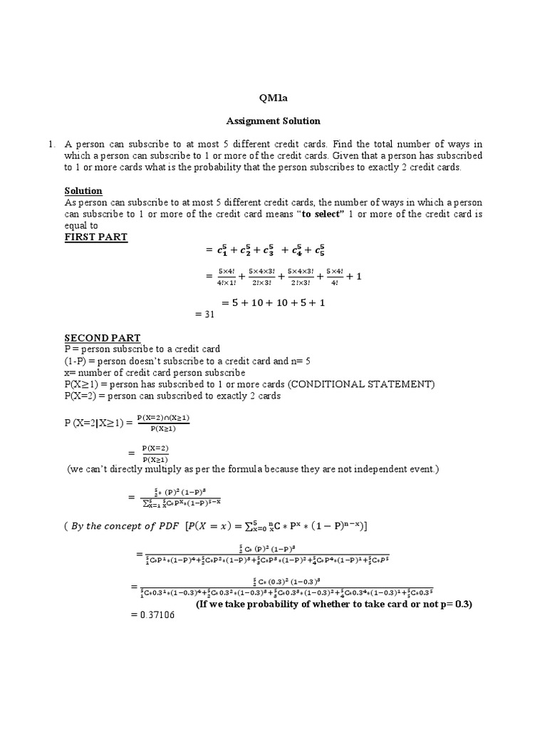Assignment Solutions | PDF | Variance | Expected Value