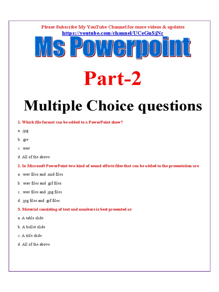 Multiple Choice Questions: Part-2 | PDF | Microsoft Power Point | Page ...
