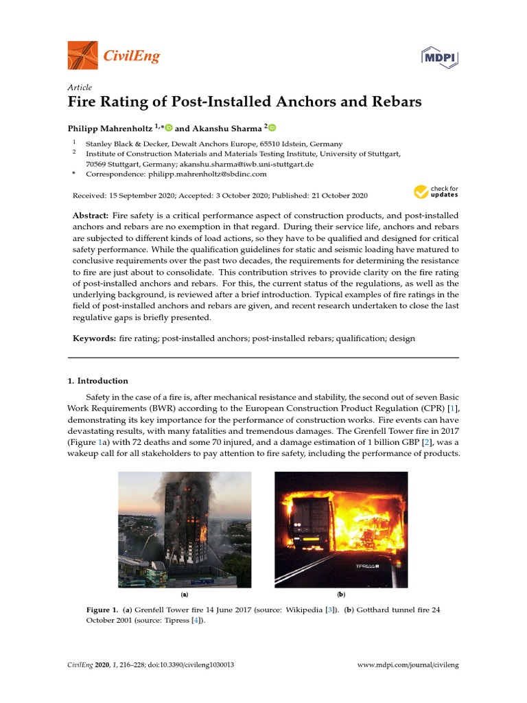 Fire Rating of Post-Installed Anchors and Rebars | PDF | Fires ...