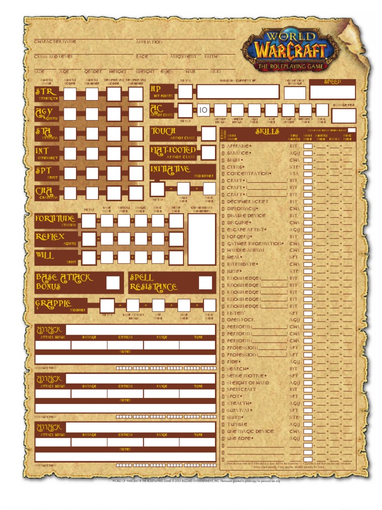 World of Warcraft RPG Character Sheet | PDF | Role Playing Games | Gaming