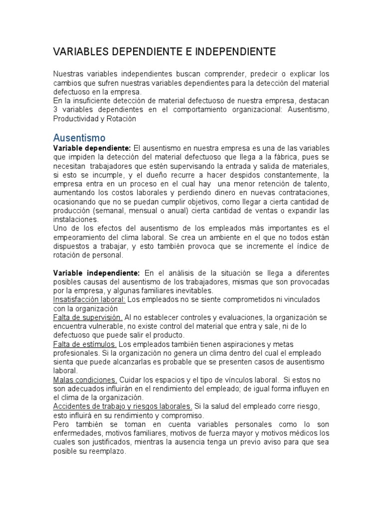 Variables Dependiente e Independiente | PDF | Salario