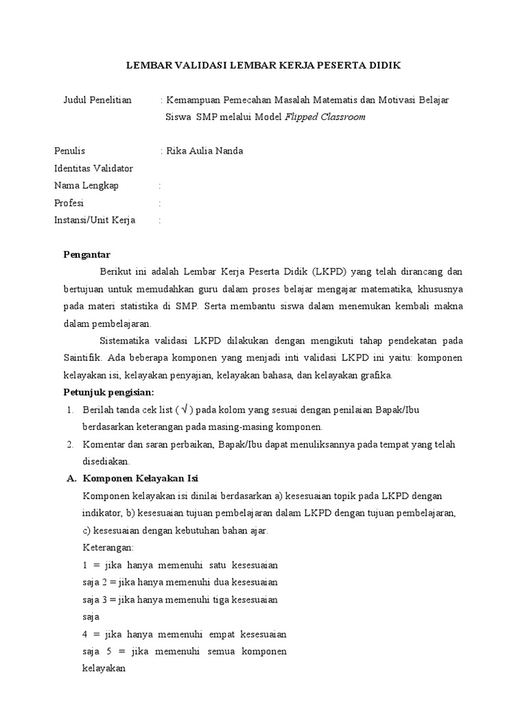 Lembar Validasi LKPD | PDF