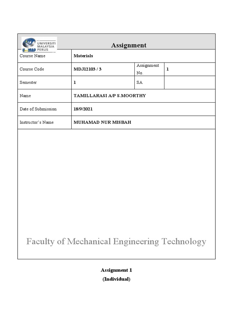 Faculty of Mechanical Engineering Technology: Assignment | PDF | Atoms ...