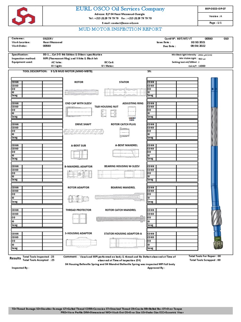 Mud Motor Inspection Report: Results | PDF | Equipment | Electrical ...