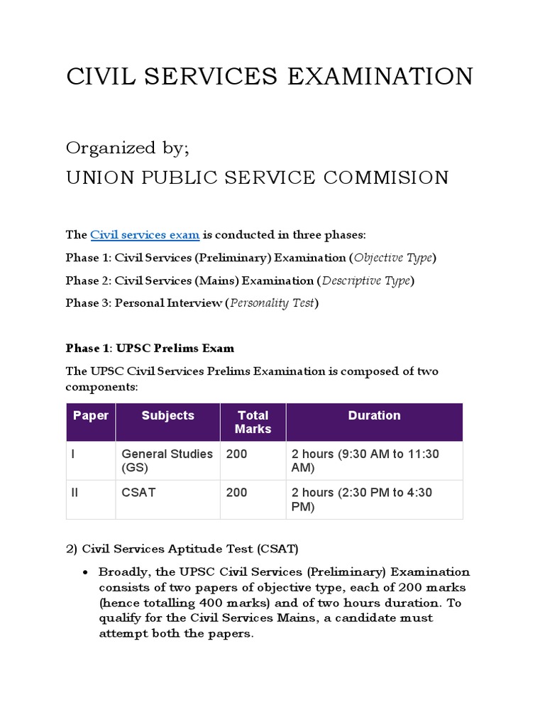 CIVIL SERVICES EXAMINATION - Syllabus | PDF | Test (Assessment)