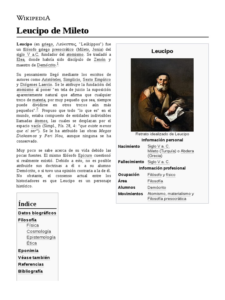 Leucipo de Mileto | PDF | Filosofía griega antigua | Filosofía antigua