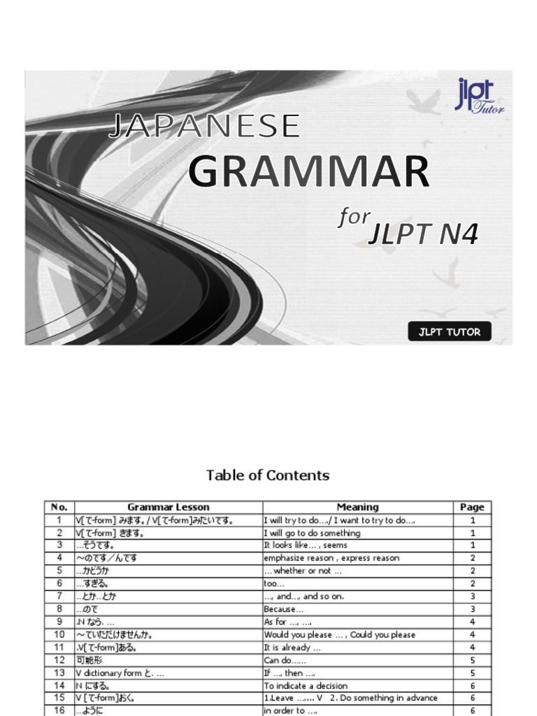 Japanese Grammar JLPT n4 by JLPT Tutor | PDF