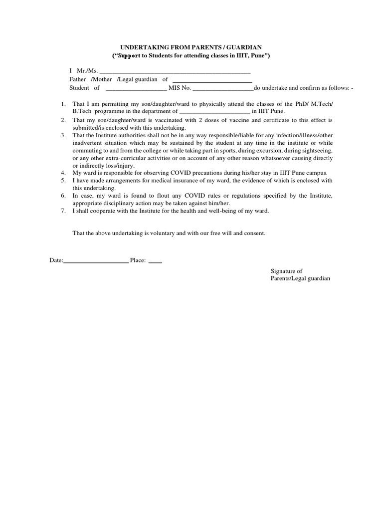 Undertaking From Parents-Guardian | PDF | Insurance | Childbirth