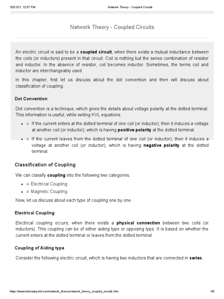 Network Theory - Coupled Circuits | PDF | Inductor | Inductance