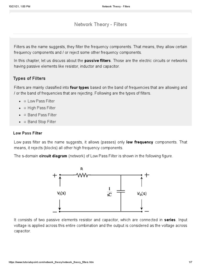 Network Theory - Filters | PDF | Electronic Filter | Passivity (Engineering)