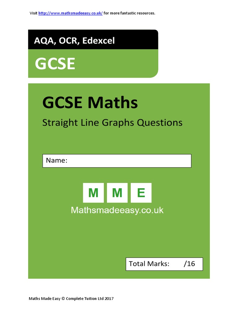 GCSE Maths Revision Straight Line Graphs Questions | PDF