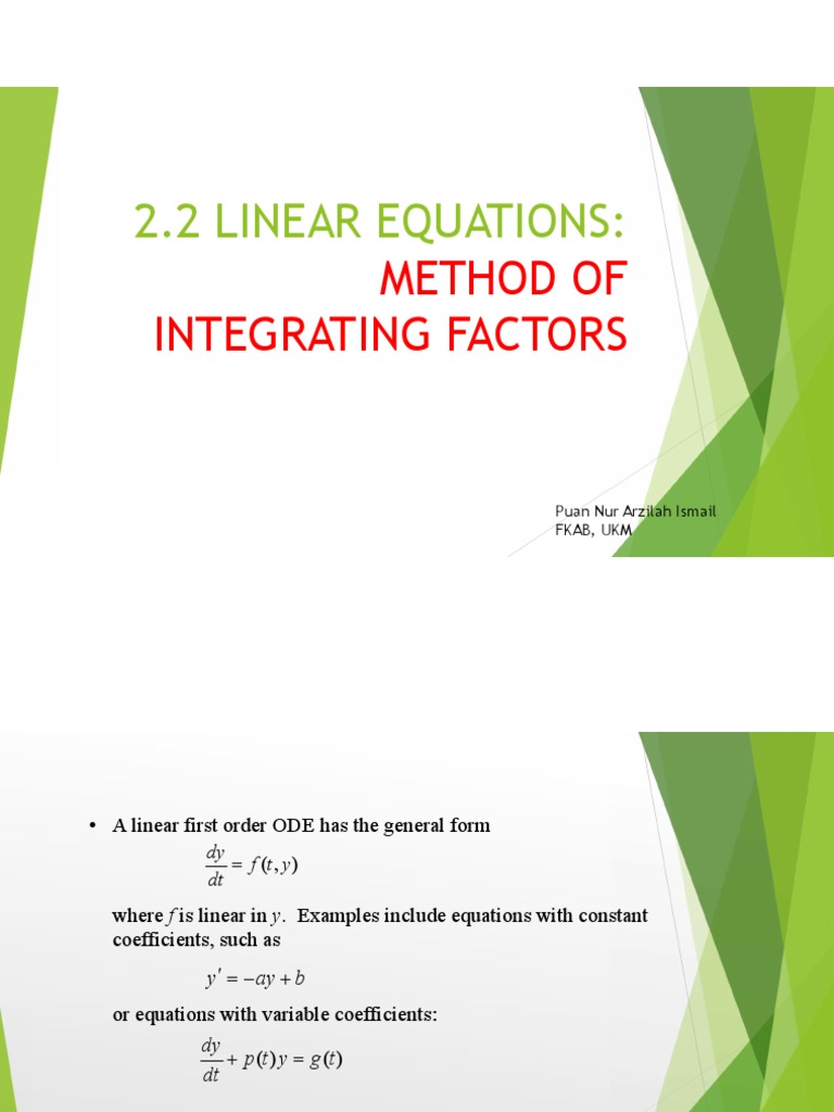2.2 Linear Equations - Method of Integrating Factors | PDF | Ordinary Differential Equation ...