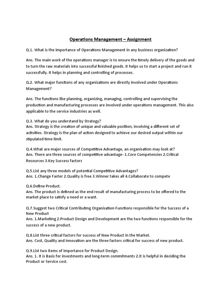 Operations Management - Assignment | PDF | Scheduling (Production ...