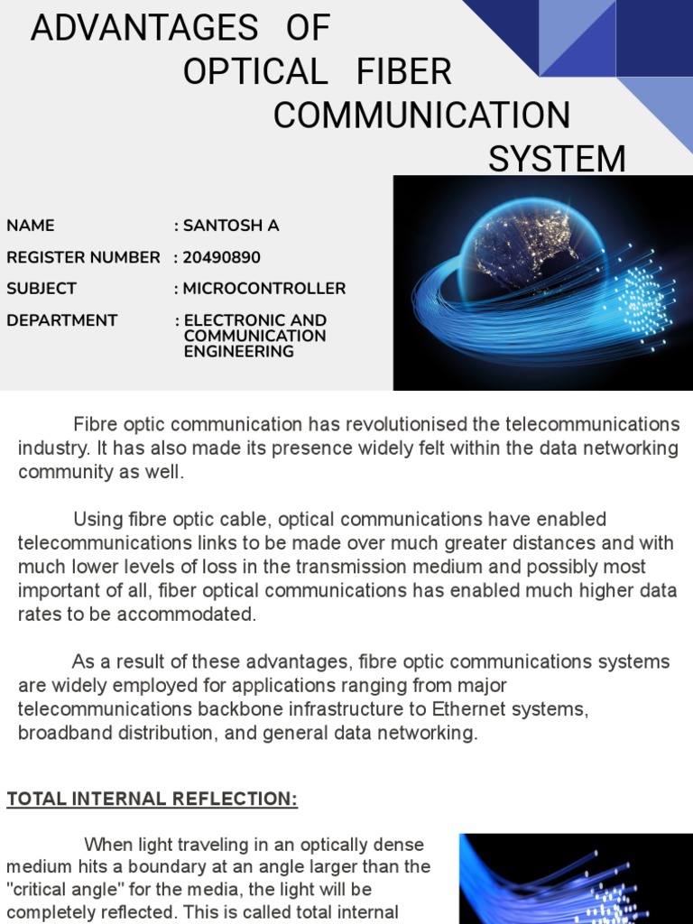 Optical Fiber Advantages | PDF | Optical Fiber | Transmission Medium