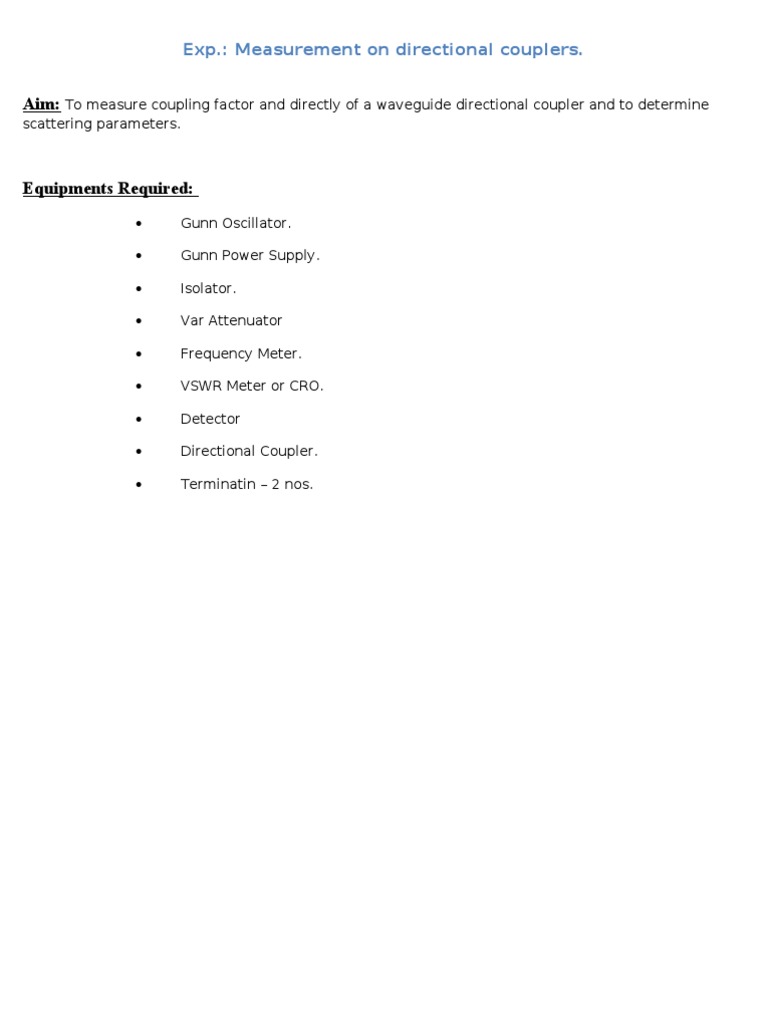 Exp.: Measurement On Directional Couplers | PDF | Detector (Radio) | Radio