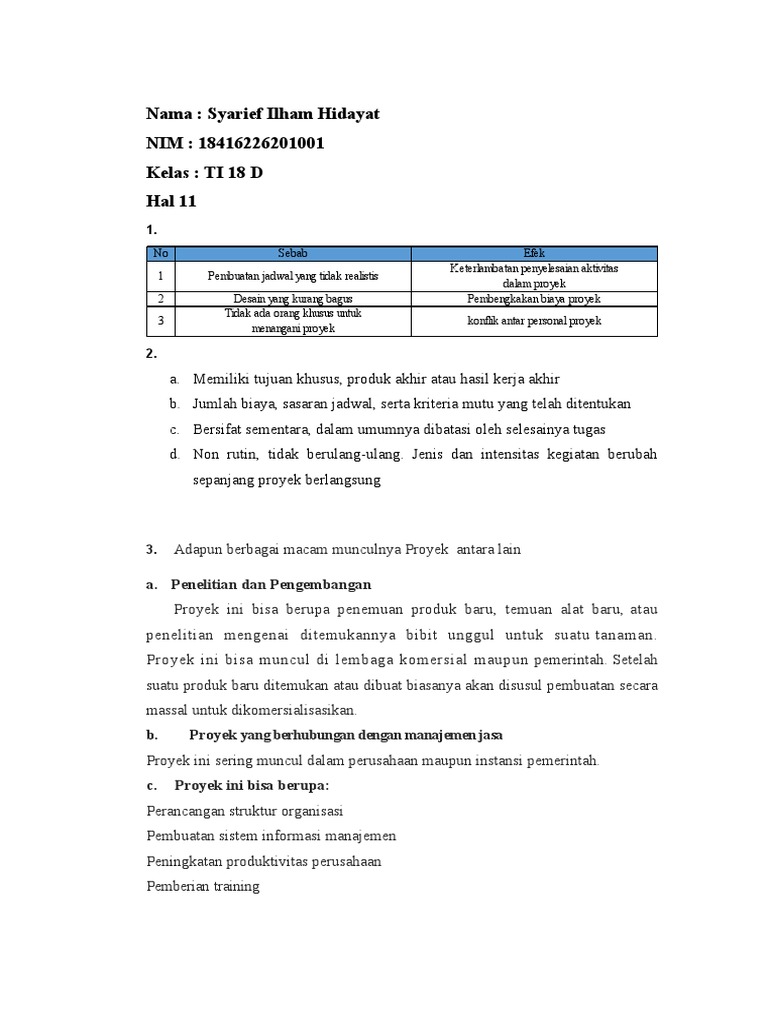 Syarief Ilham Hidayat - TI 18D - Tugas 1 PP Proyek | PDF