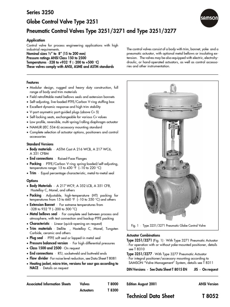 Series 3250 Globe Control Valve Type 3251 Pneumatic Control Valves Type ...