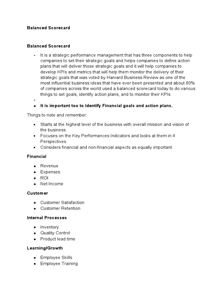 Balanced Scorecard | PDF