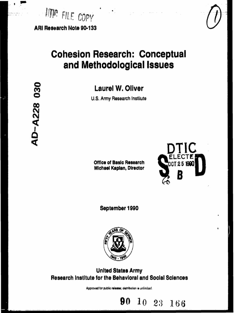 Cohesion Research Conceptual and Methodological Issues ADA228030 | PDF ...