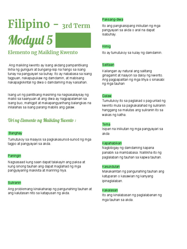 Filipino Lectures For Grade 8 Students | PDF