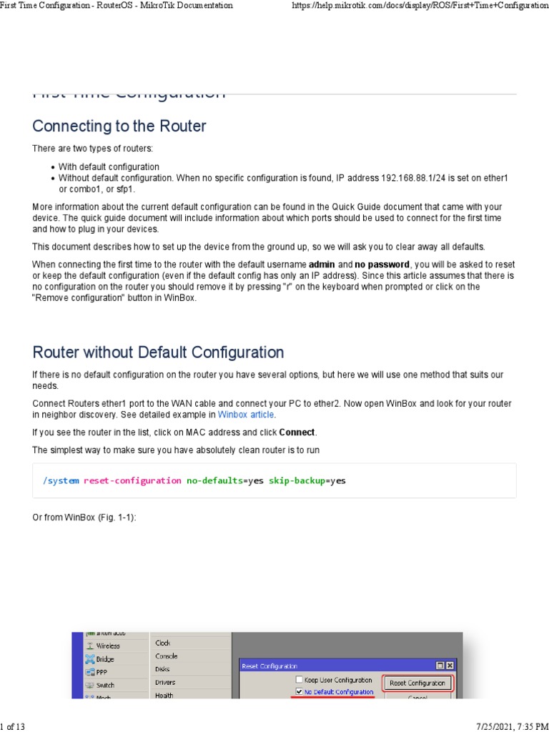 First Time Configuration - RouterOS - MikroTik Documentation | PDF | Ip ...