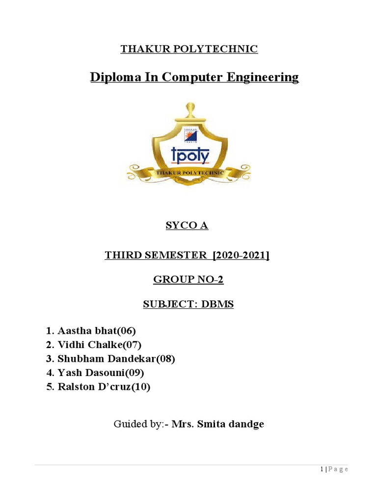 Diploma in Computer Engineering: Thakur Polytechnic | PDF | Sql | Databases