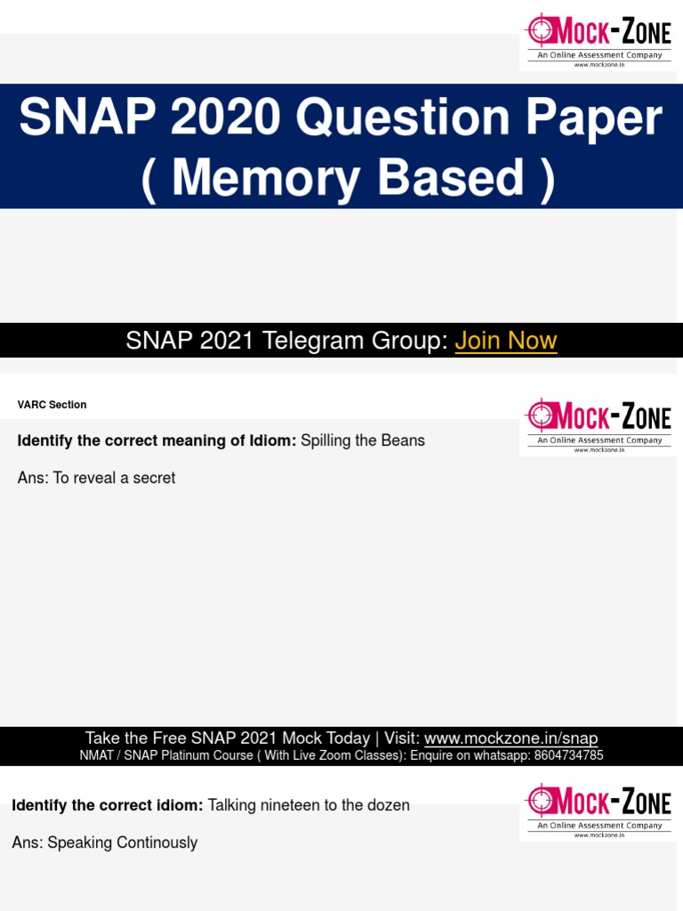 SNAP 2020 Question Paper (Memory Based) | PDF | Part Of Speech ...