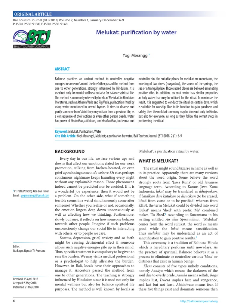 Melukat Purification by Water | Download Free PDF | Vedas | Rituals