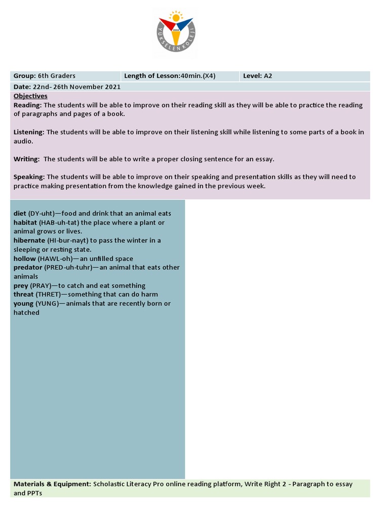 6th Grade Reading and Writing Lesson Plan | PDF | Teachers | Bears