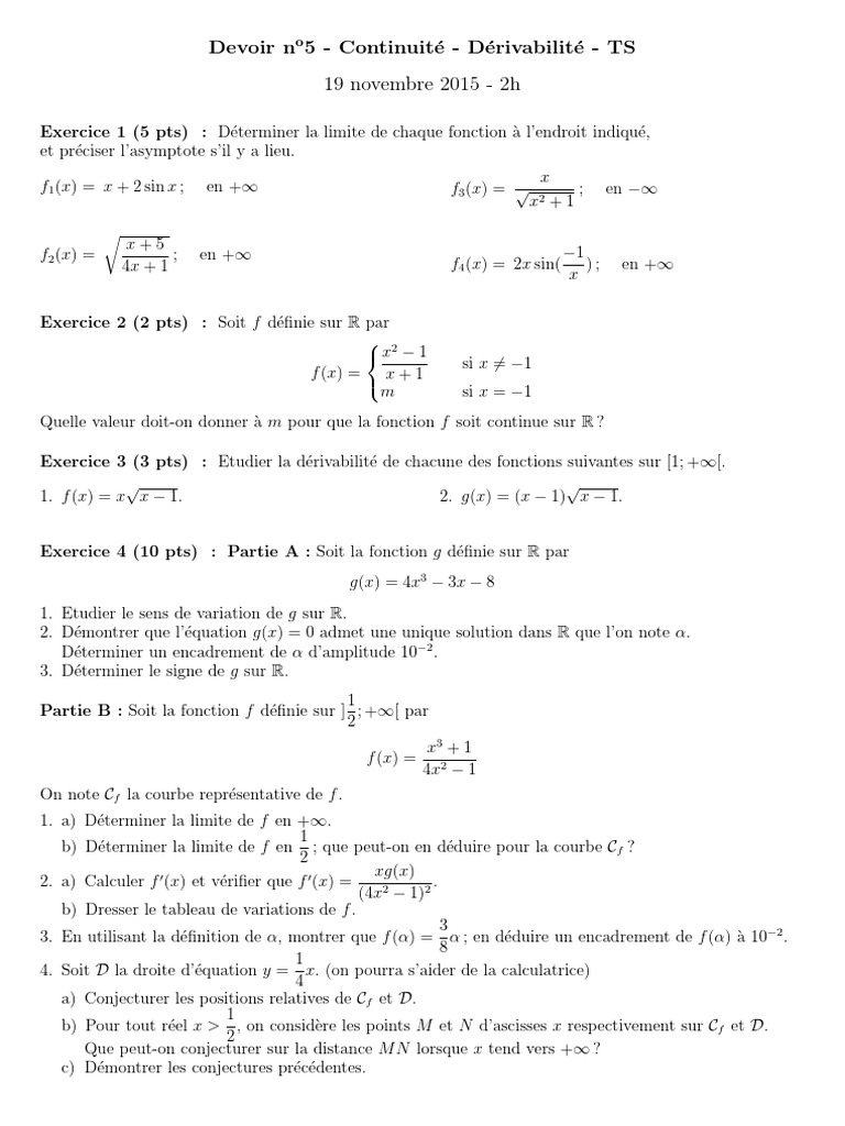 Dev5 Continuite Derivabilite | PDF | Fonction (Mathématiques) | Asymptote