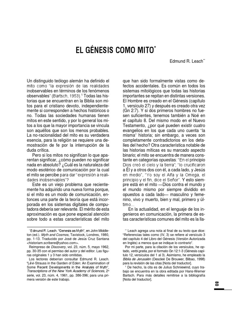 El Genesis Como Mito Edmund R Leach | PDF | Adán y Eva | Jardín del Edén