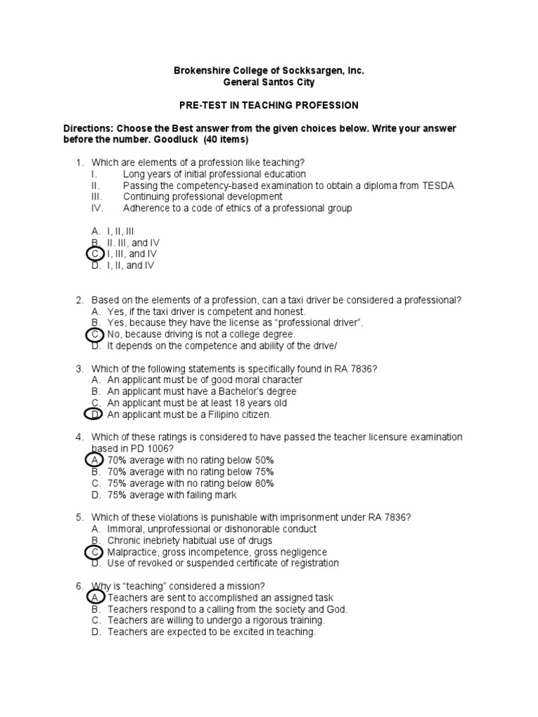 Teaching Profession Pre-Test Exam | PDF | Teachers | Academic Freedom