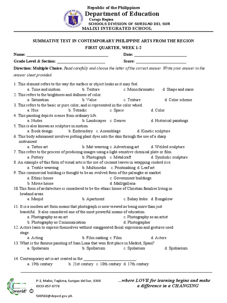 Department of Education: Answer Sheet Provided | PDF | Color | Paintings